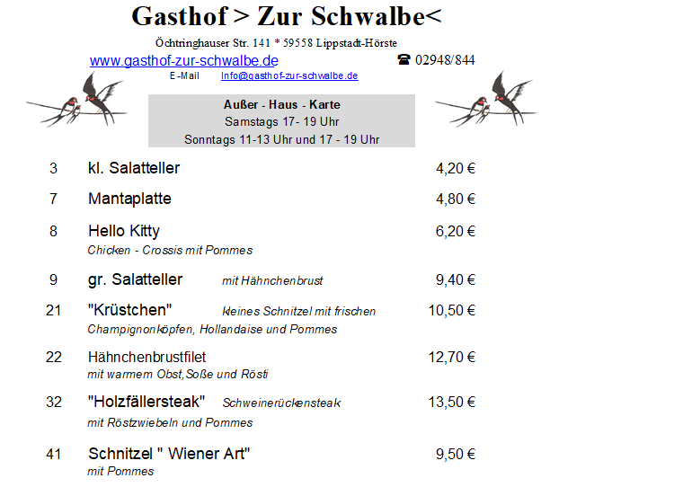 Speisekarte – Gasthof zur Schwalbe
